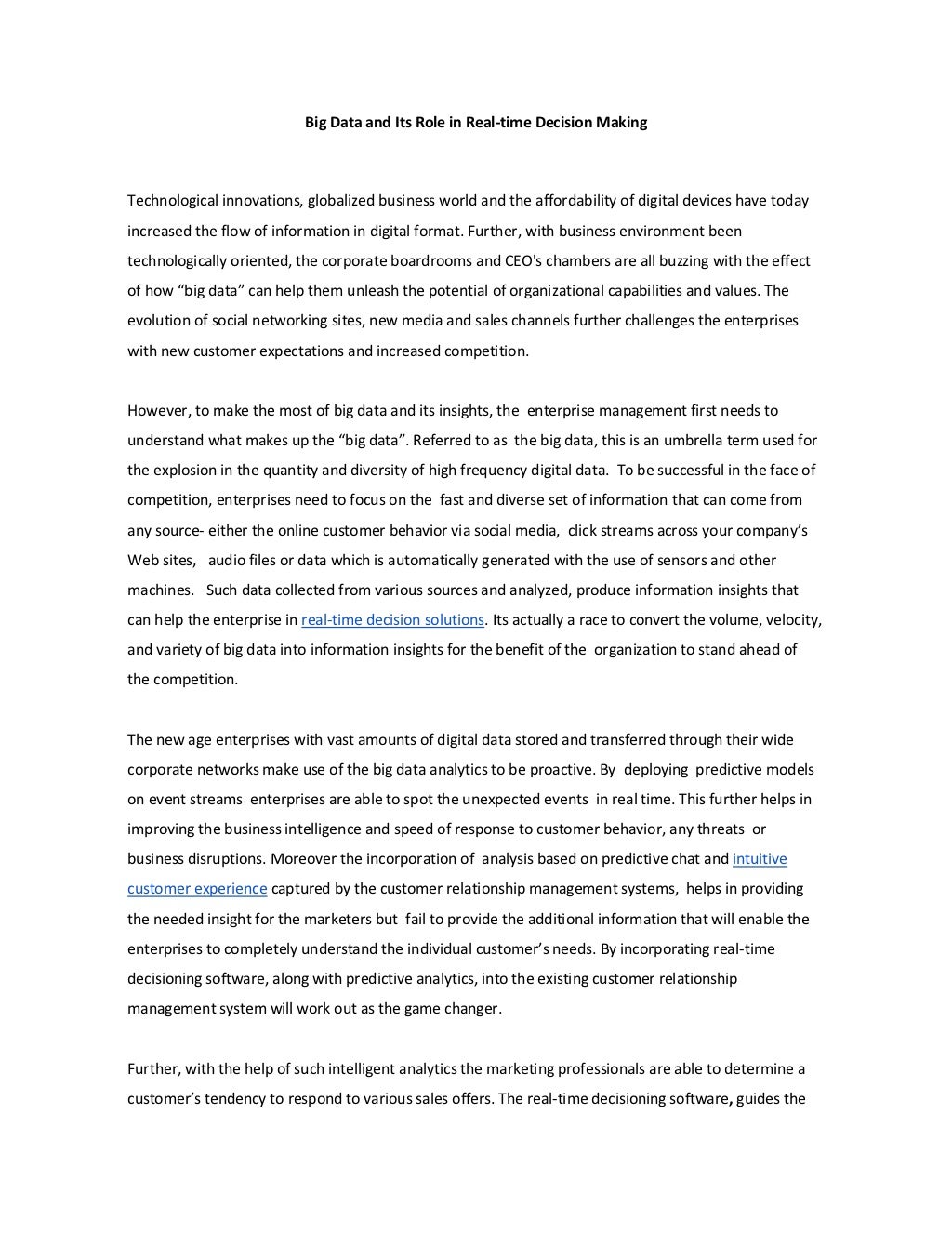Big Data and Its Role in Real-time Decision Making