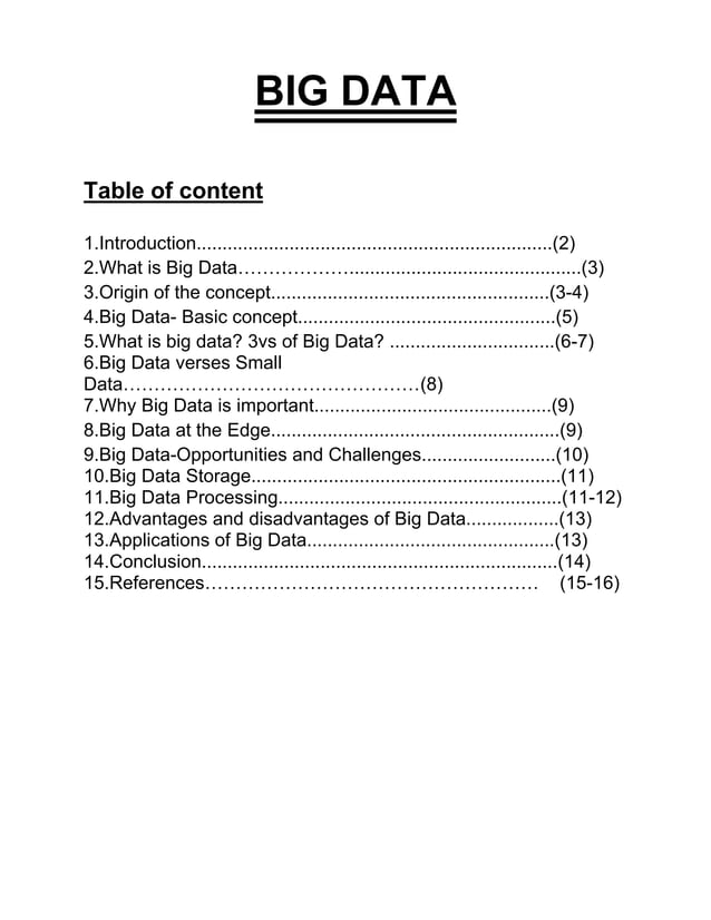 Big data document (basic concepts,3vs,Bigdata vs Smalldata,importance ...