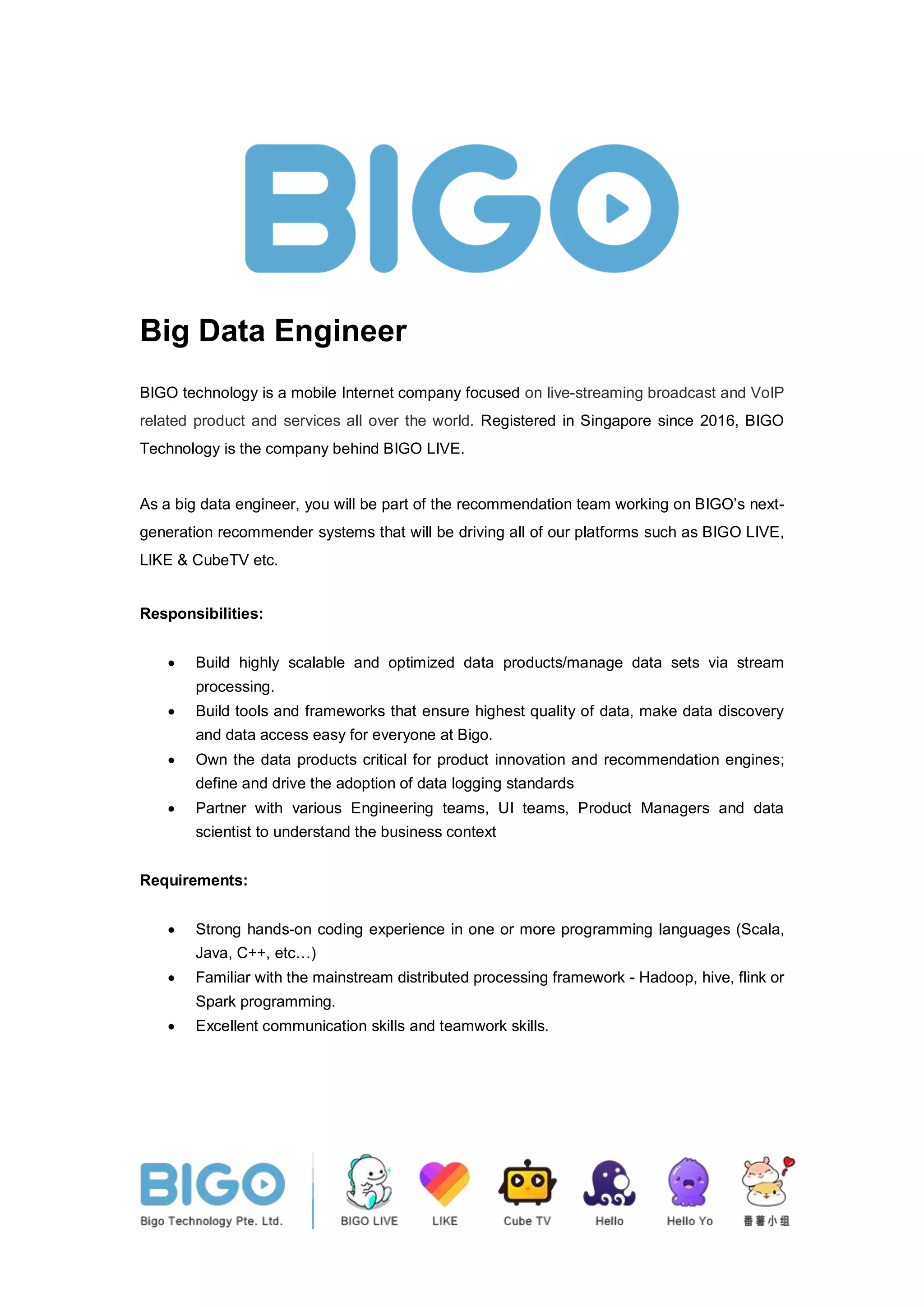 Big Data Engineer | PDF | Programming Languages | Computing