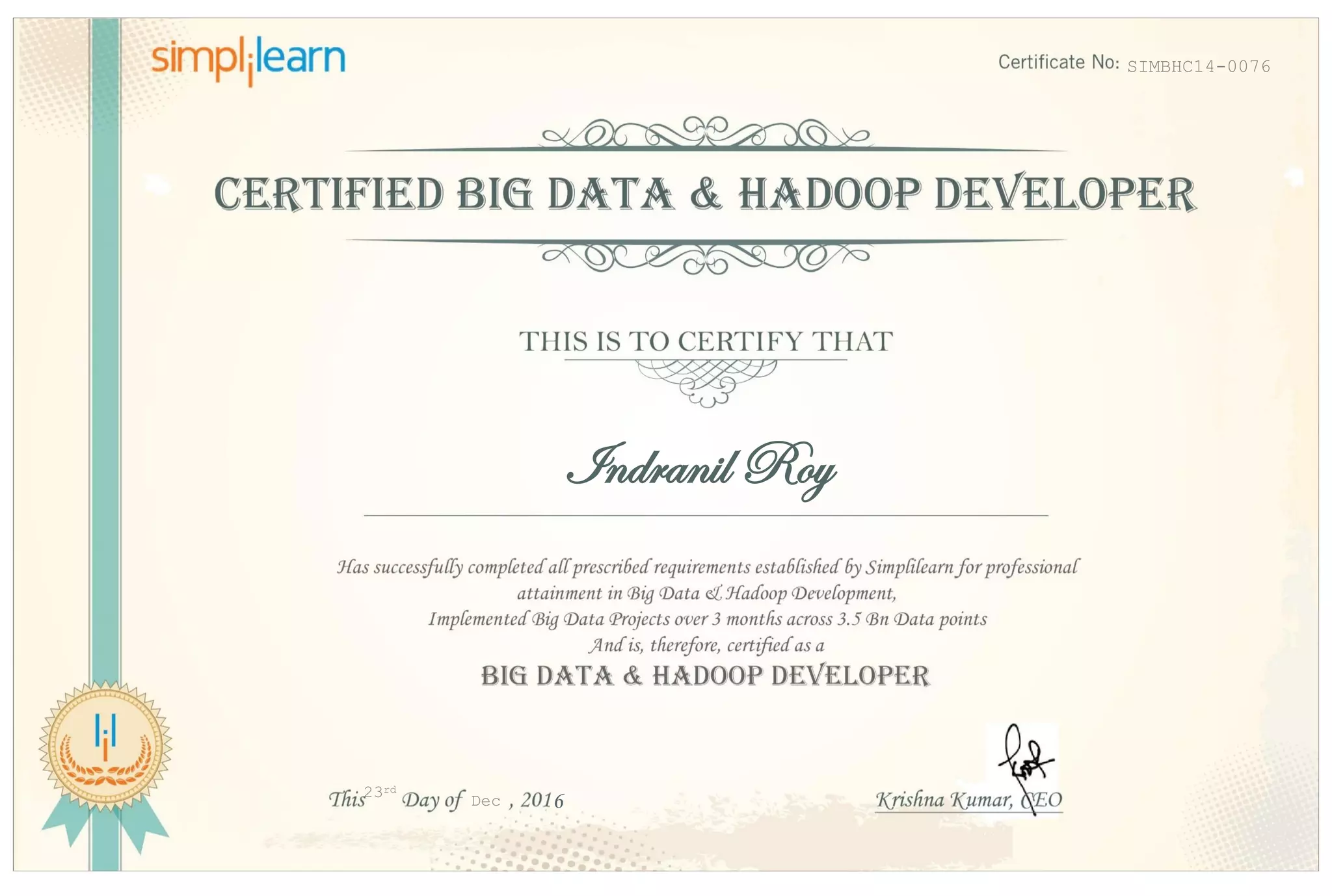 Big data & Hadoop Developer Certificate | PPT