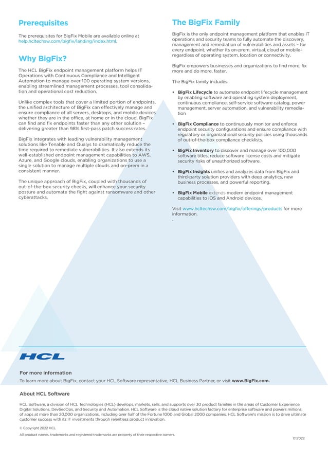 BigFix Mobile- Extending modern endpoint management capabilities to iOS and Android devices ...