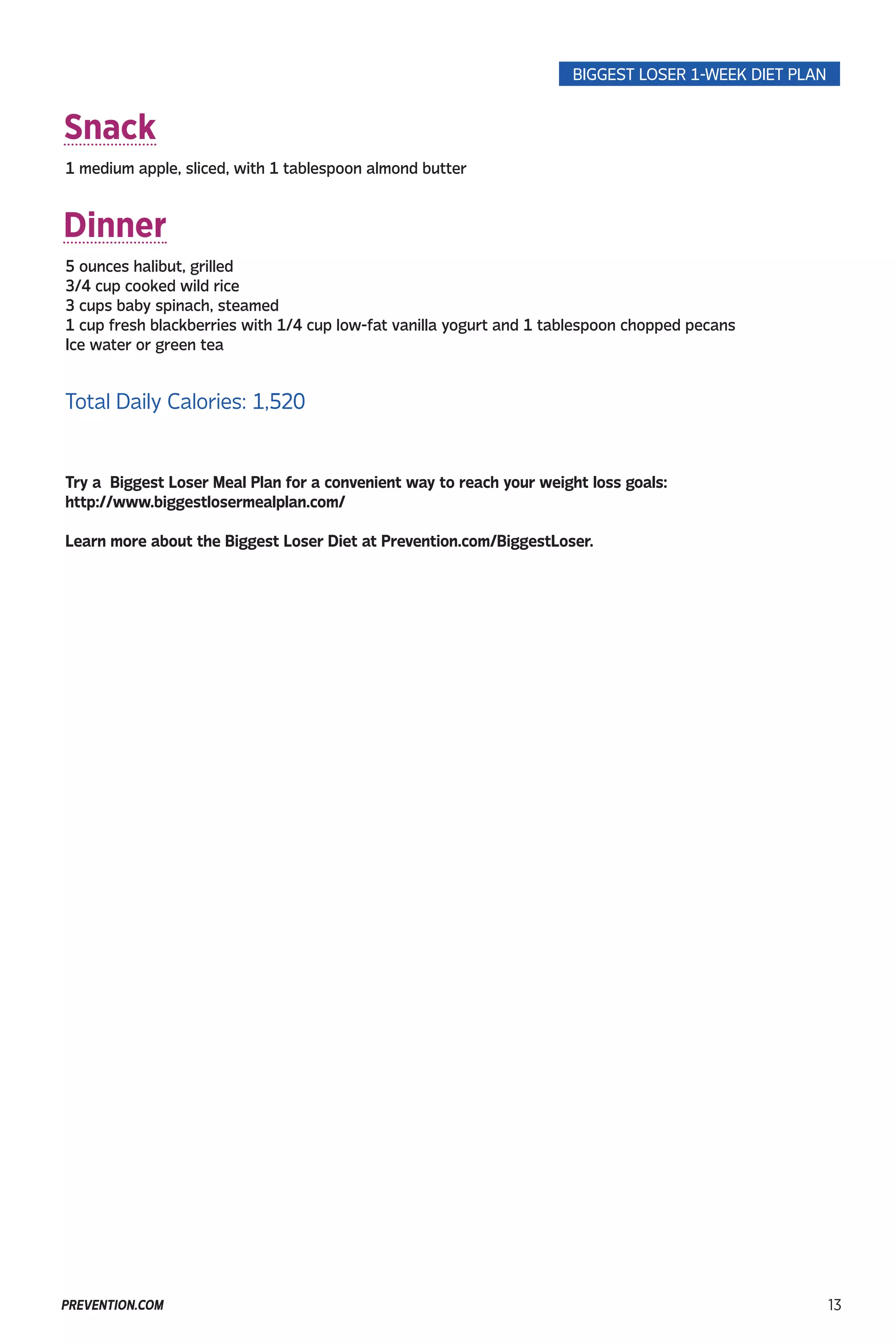 Biggest loser-1-week-diet-plan | PDF