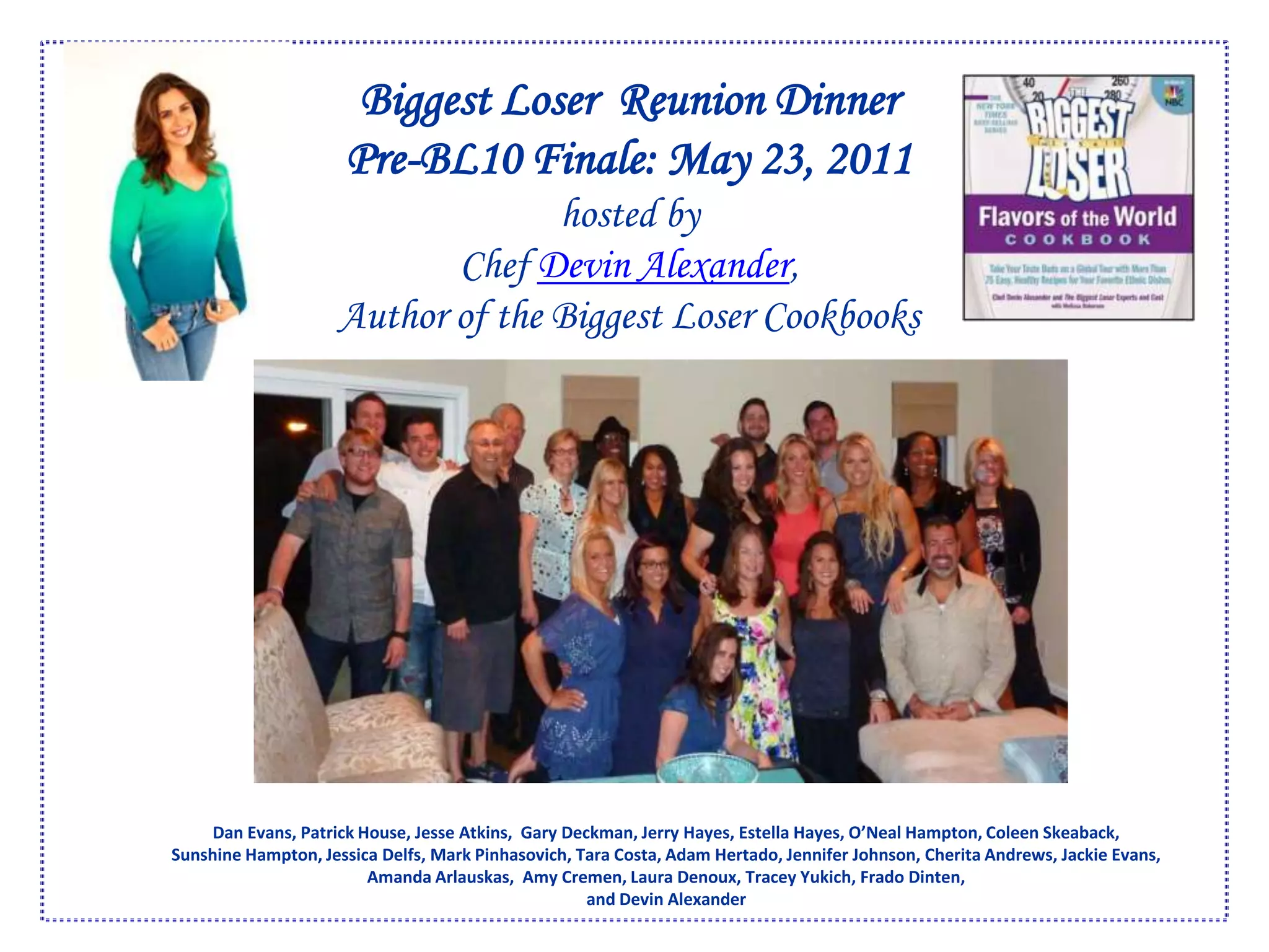 Biggest Loser 10 Pre-Finale Reunion Dinner Menu | PPT