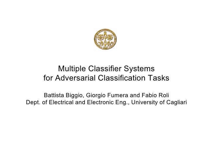 Multiple Classifier Systems For Adversarial Classification Tasks