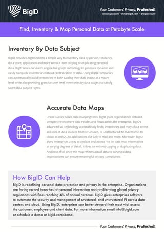 BigID Data Inventory & Data Mapping Data Sheet | PDF
