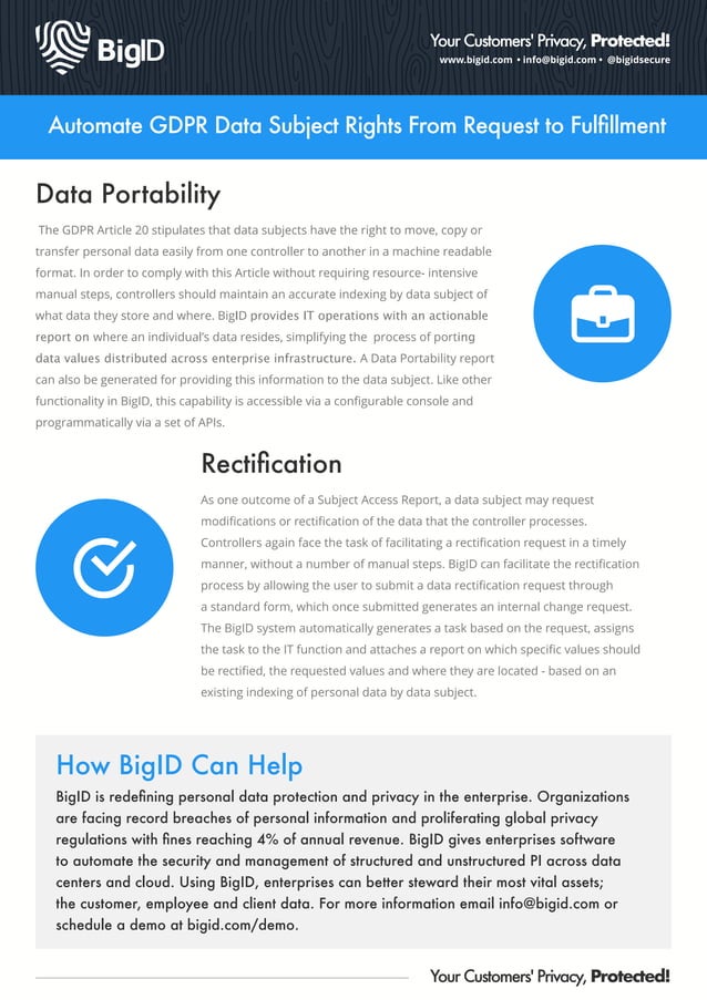 BigID Data Subject Rights Automation for GDPR & Privacy Data Sheet | PDF | Databases | Computer ...