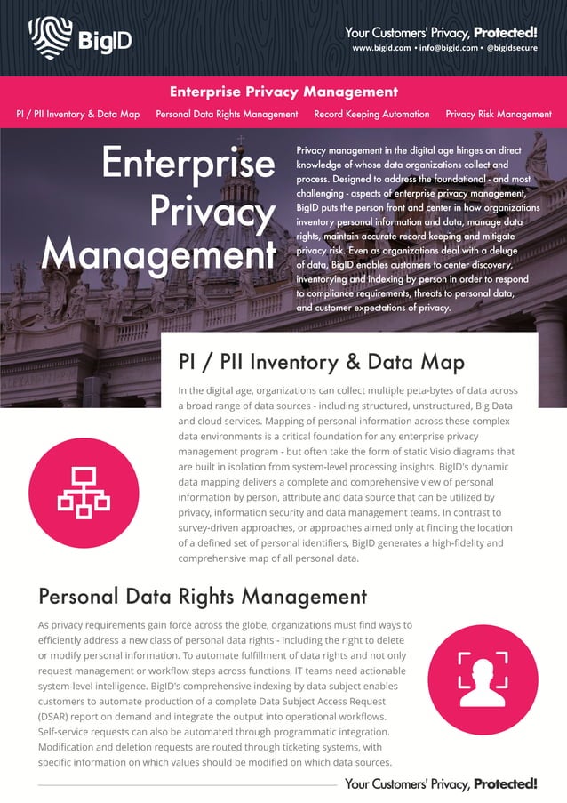 BigID Enterprise Privacy Management Data Sheet | PDF | Databases | Computer Software and ...