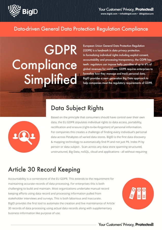 BigID GDPR Privacy Automation Data Sheet | PDF