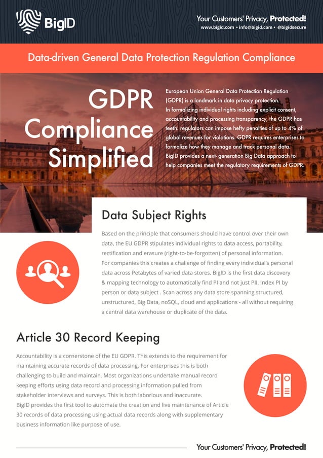 BigID Data Sheet: GDPR Compliance | PDF | Databases | Computer Software and Applications