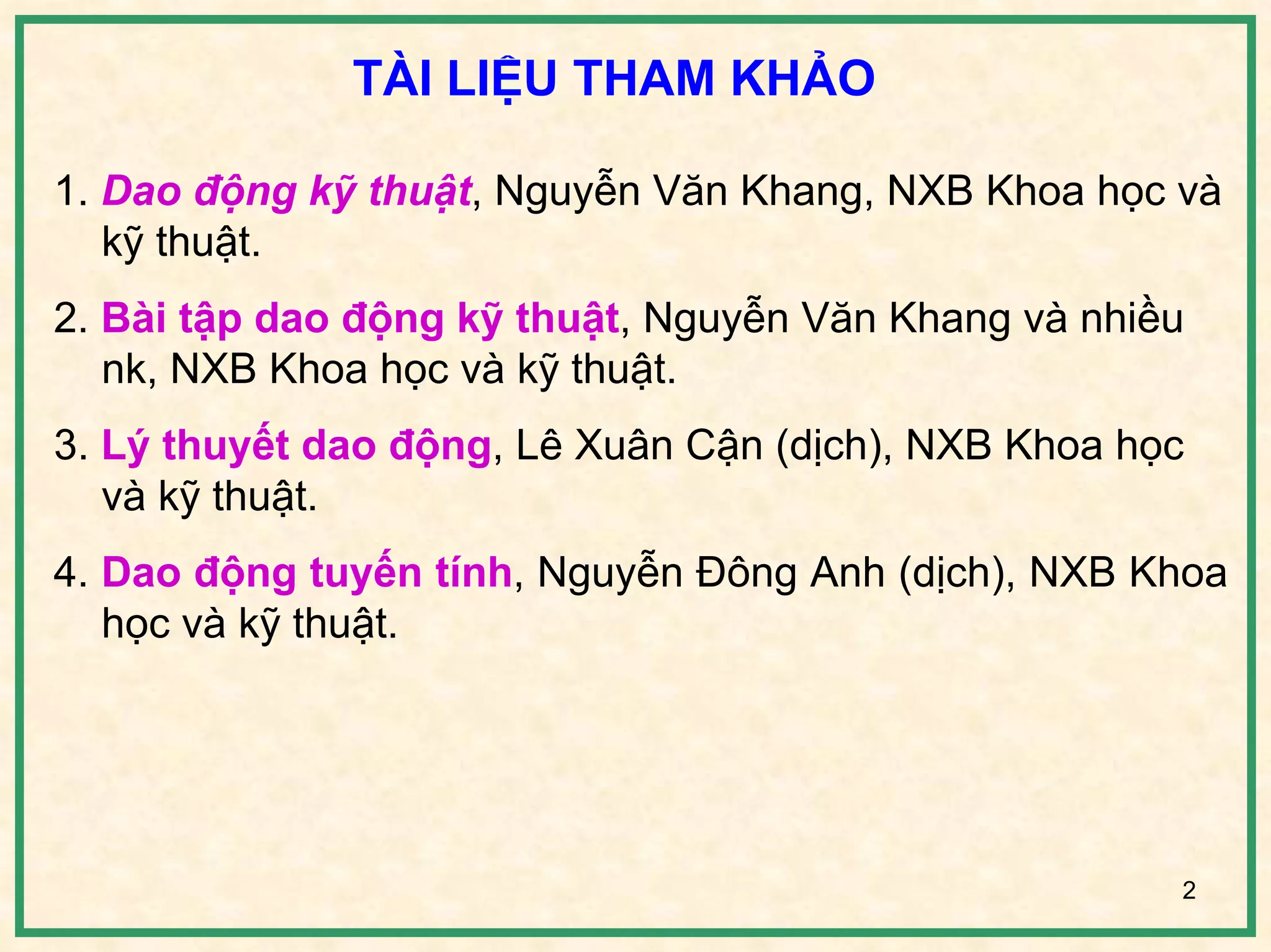 Bài giảng dao động kỹ thuật - Đặng Văn hiếu | PDF
