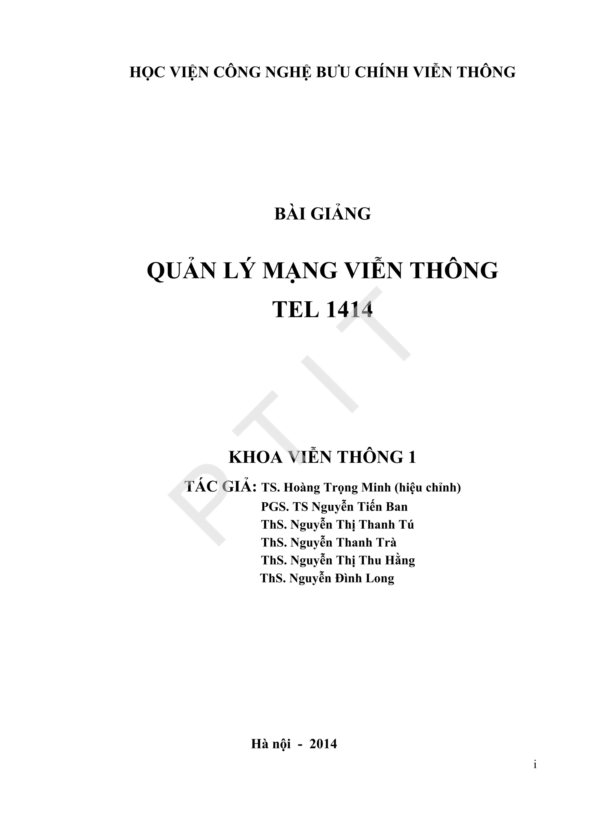 Bài giảng quản lý mạng viễn thông tel 1414 | PDF