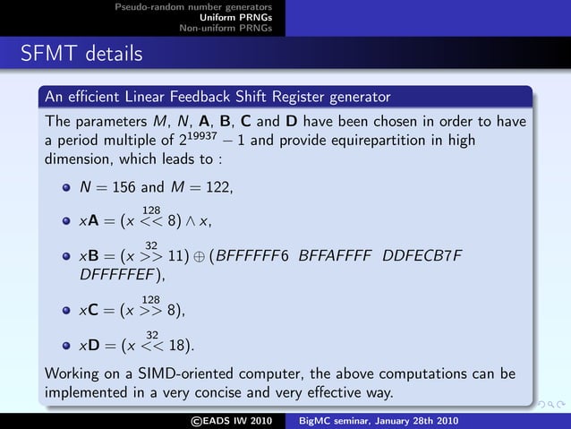 Uniform and non-uniform pseudo random numbers generators for high ...