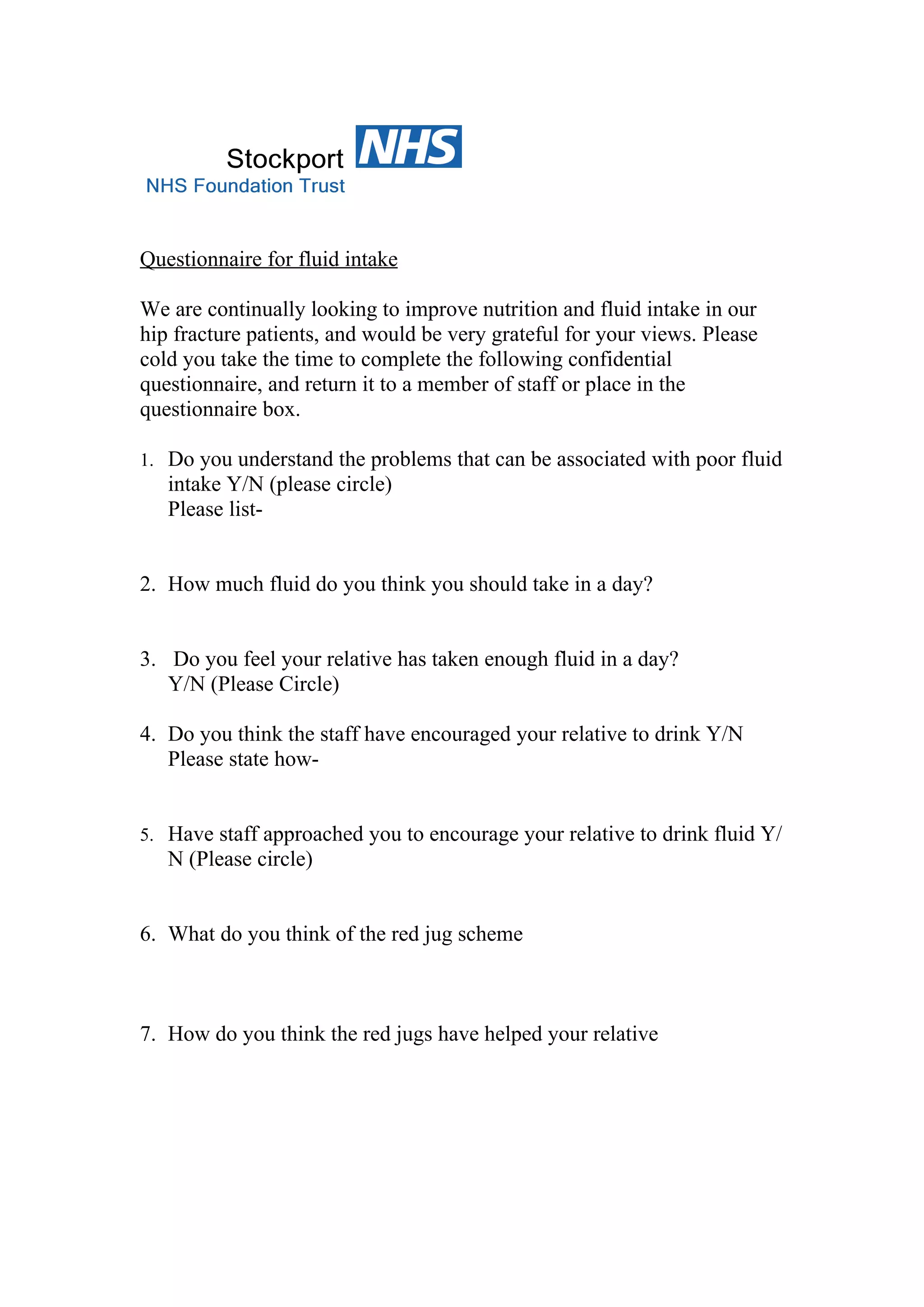 BIG RED JUG & BEAKER SCHEME questionnaire for fluid intake | DOC