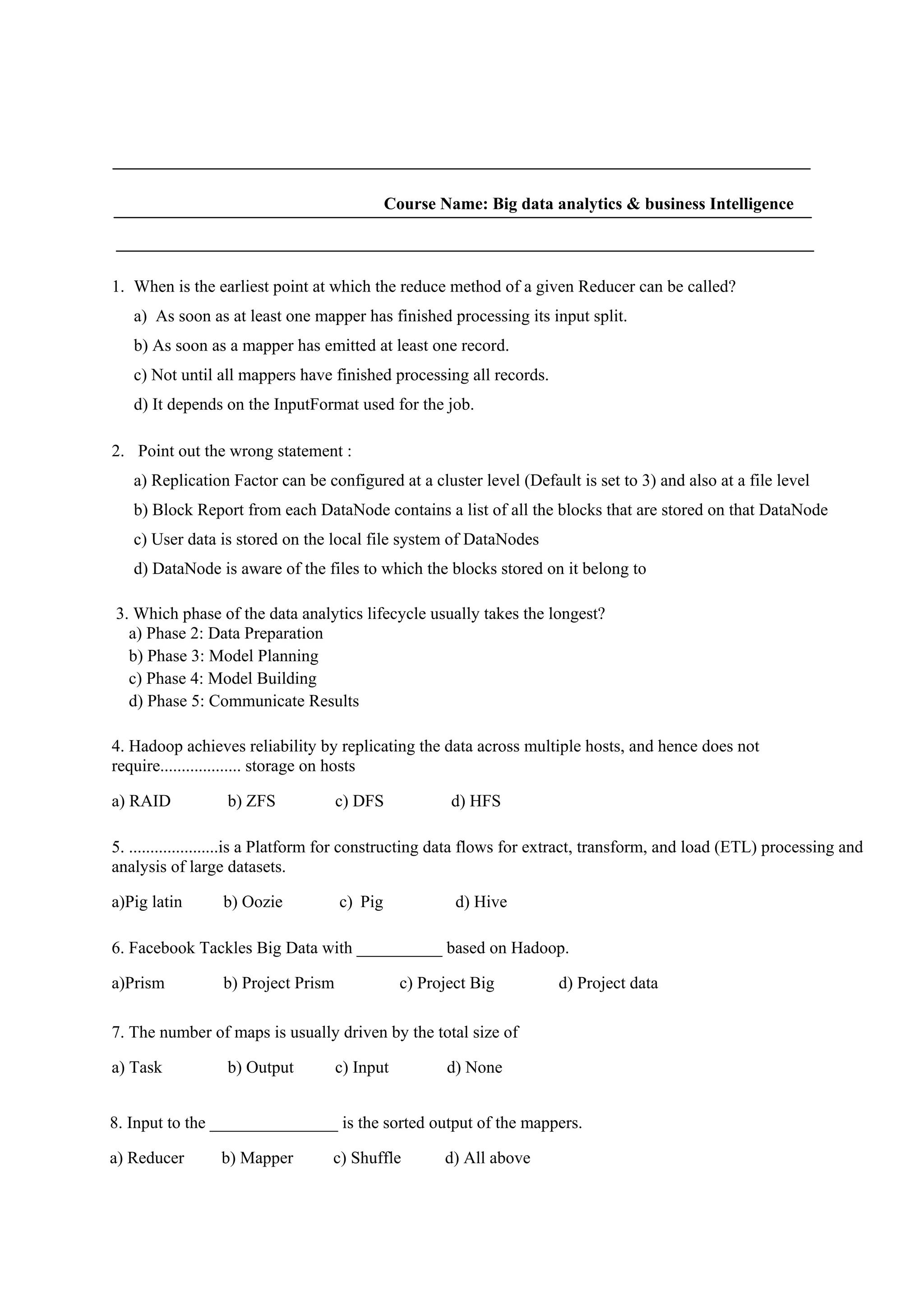 Big data quiz | PDF | Databases | Computer Software and Applications