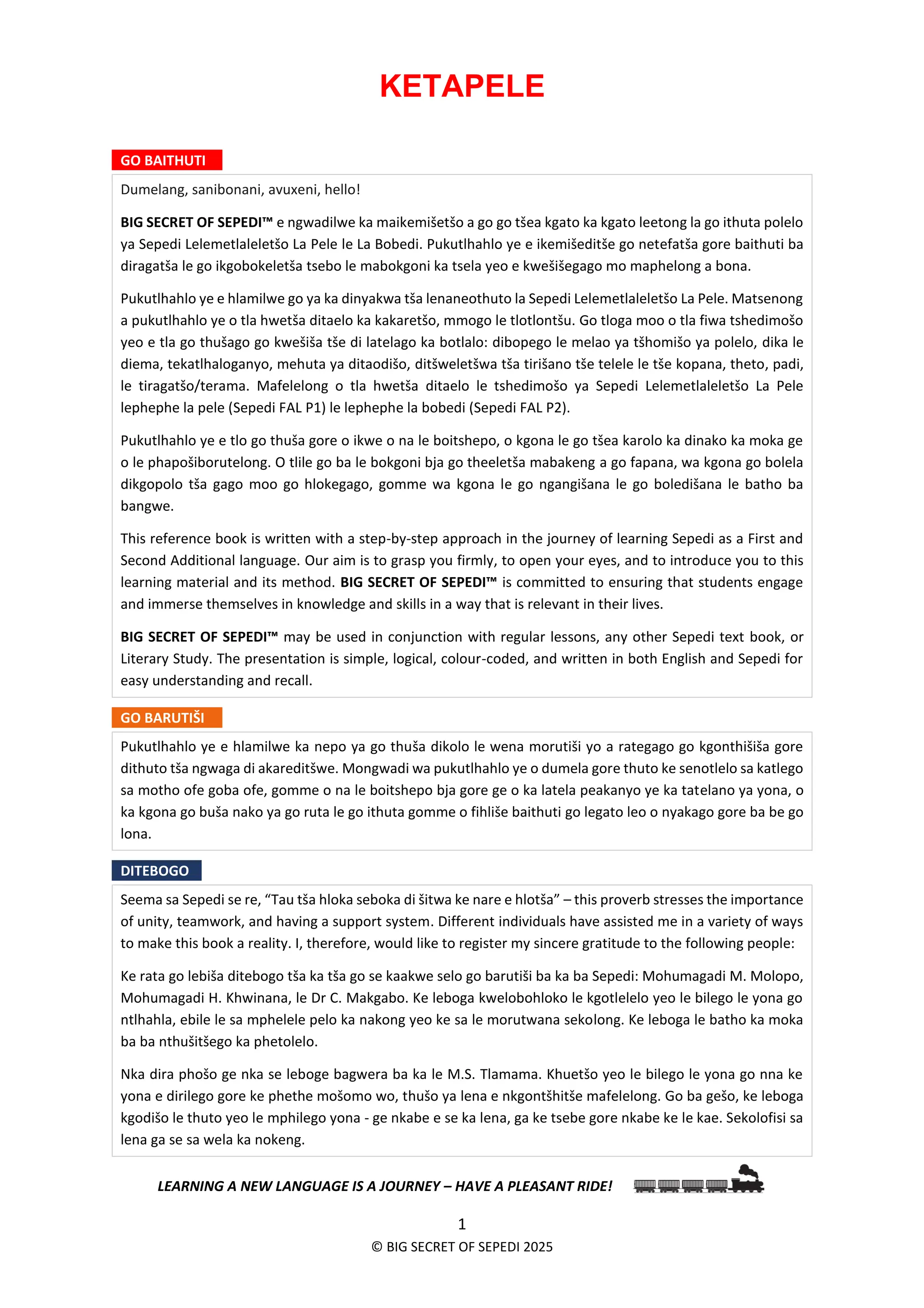 BIG SECRET OF SEPEDI - Sepedi Handbook and Study Guide | PDF