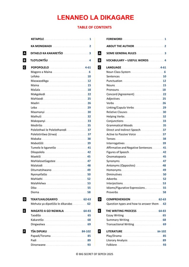 BIG SECRET OF SEPEDI - Sepedi Handbook and Study Guide | PDF