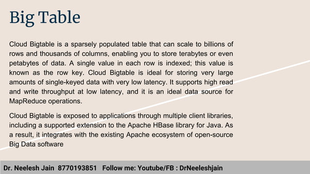 Big Table, H base, Dynamo, Dynamo DB Lecture | PPTX | Databases | Computer Software and Applications