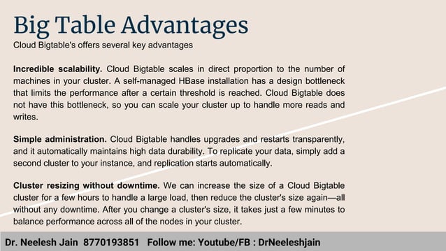 Big Table, H base, Dynamo, Dynamo DB Lecture | PPTX | Databases | Computer Software and Applications