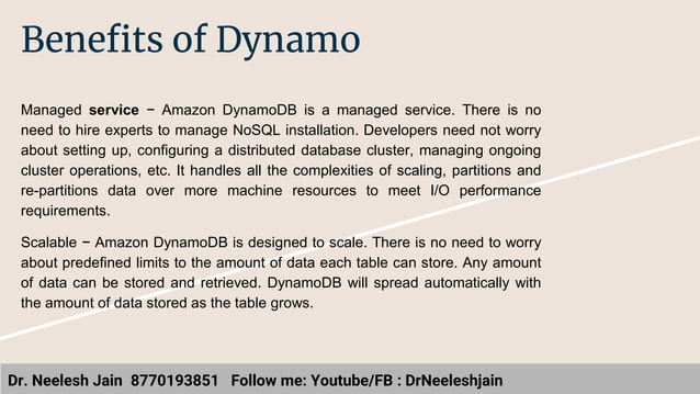 Big Table, H base, Dynamo, Dynamo DB Lecture | PPTX | Databases | Computer Software and Applications