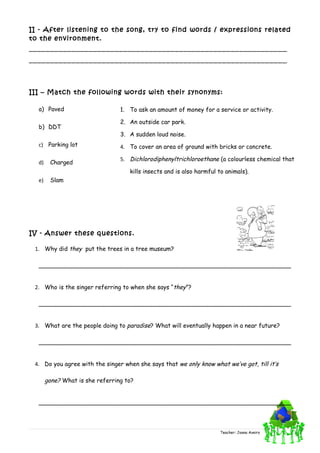 Big yellow taxi worksheet | DOC