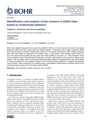 Identification and analysis of low creators in Bilibili video based on multivariate statistics | PDF