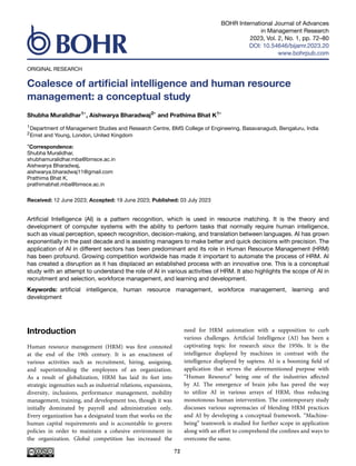 Coalesce of artificial intelligence and human resource management: a conceptual study | PDF