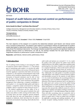 Impact of audit failures and internal control on performance of public ...