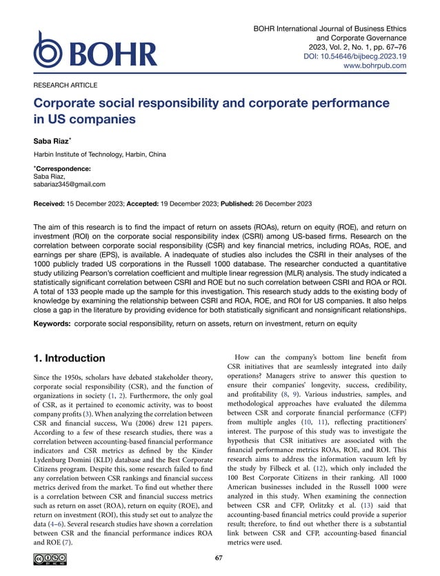 Corporate social responsibility and corporate performance in US ...
