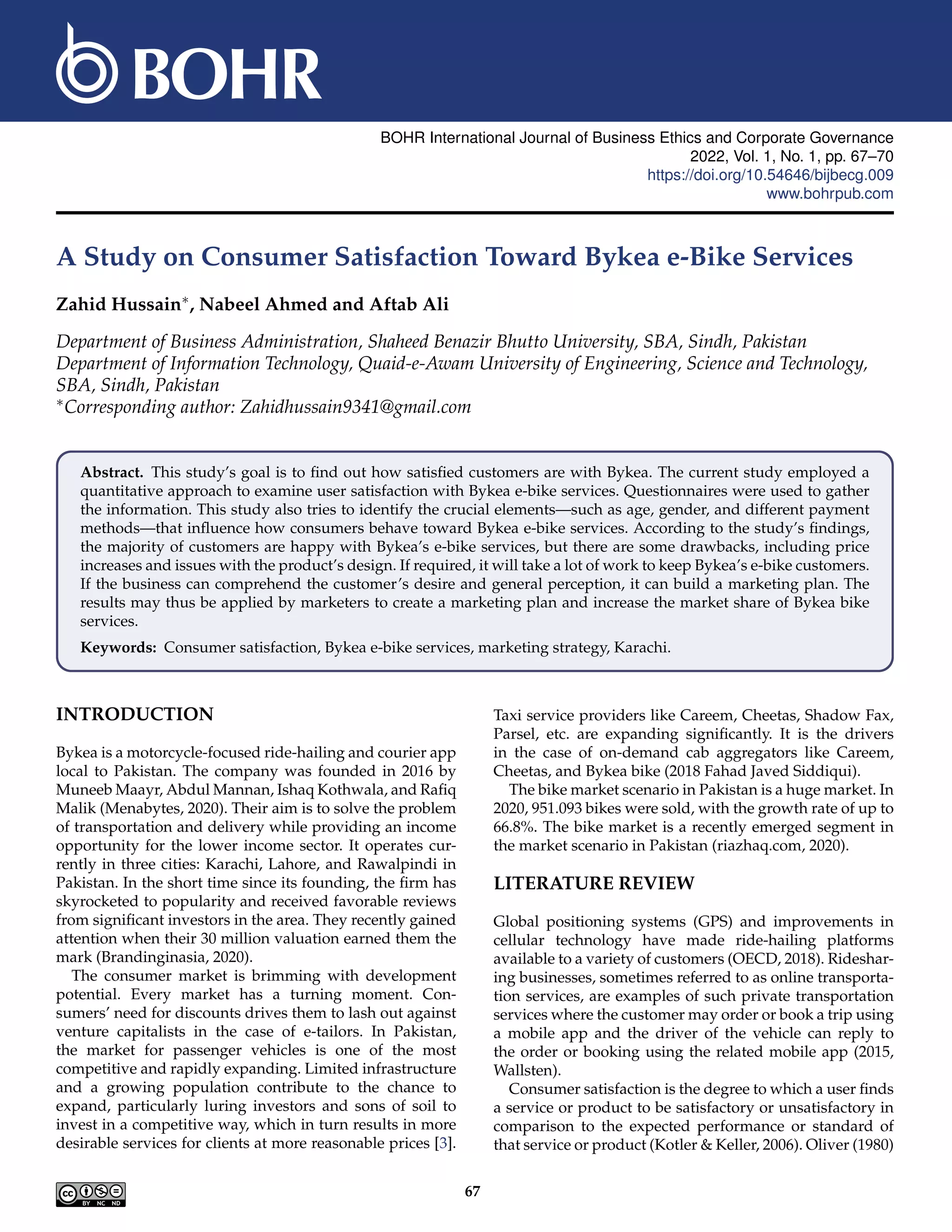 A Study on Consumer Satisfaction Toward Bykea e-Bike Services | PDF | Business | Business and ...