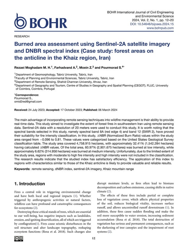Burned area assessment using Sentinel-2A satellite imagery and DNBR spectral index (Case study ...
