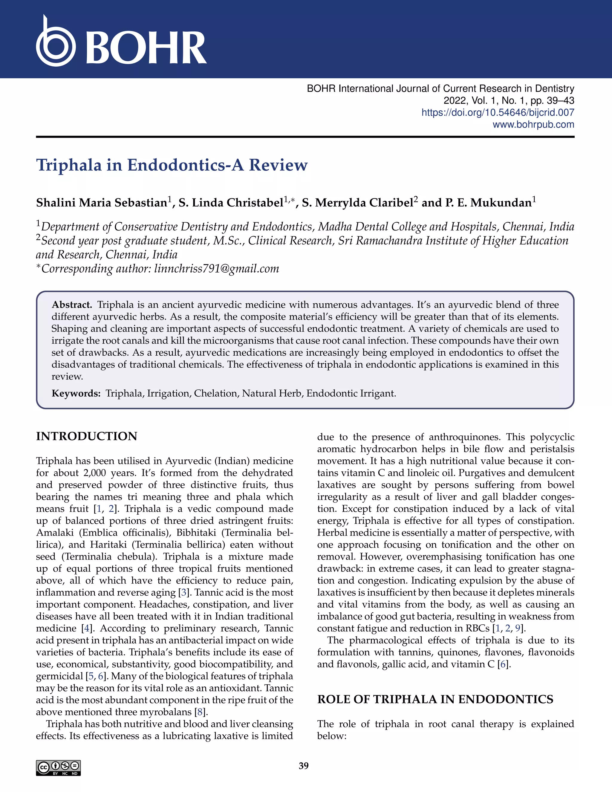 Triphala in Endodontics-A Review | PDF