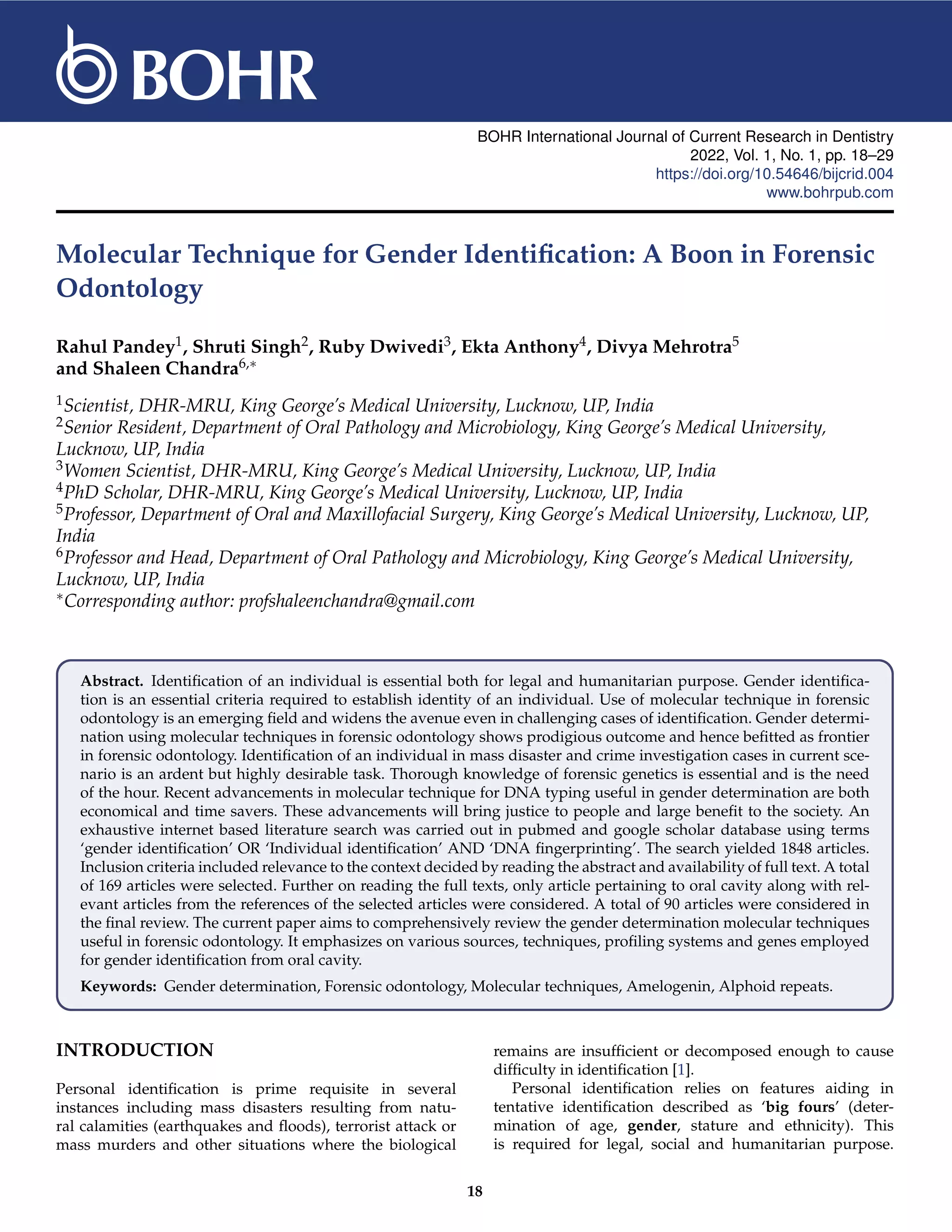 Molecular Technique for Gender Identification: A Boon in Forensic ...