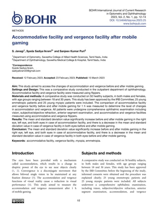 Accommodative facility and vergence facility after mobile gaming | PDF
