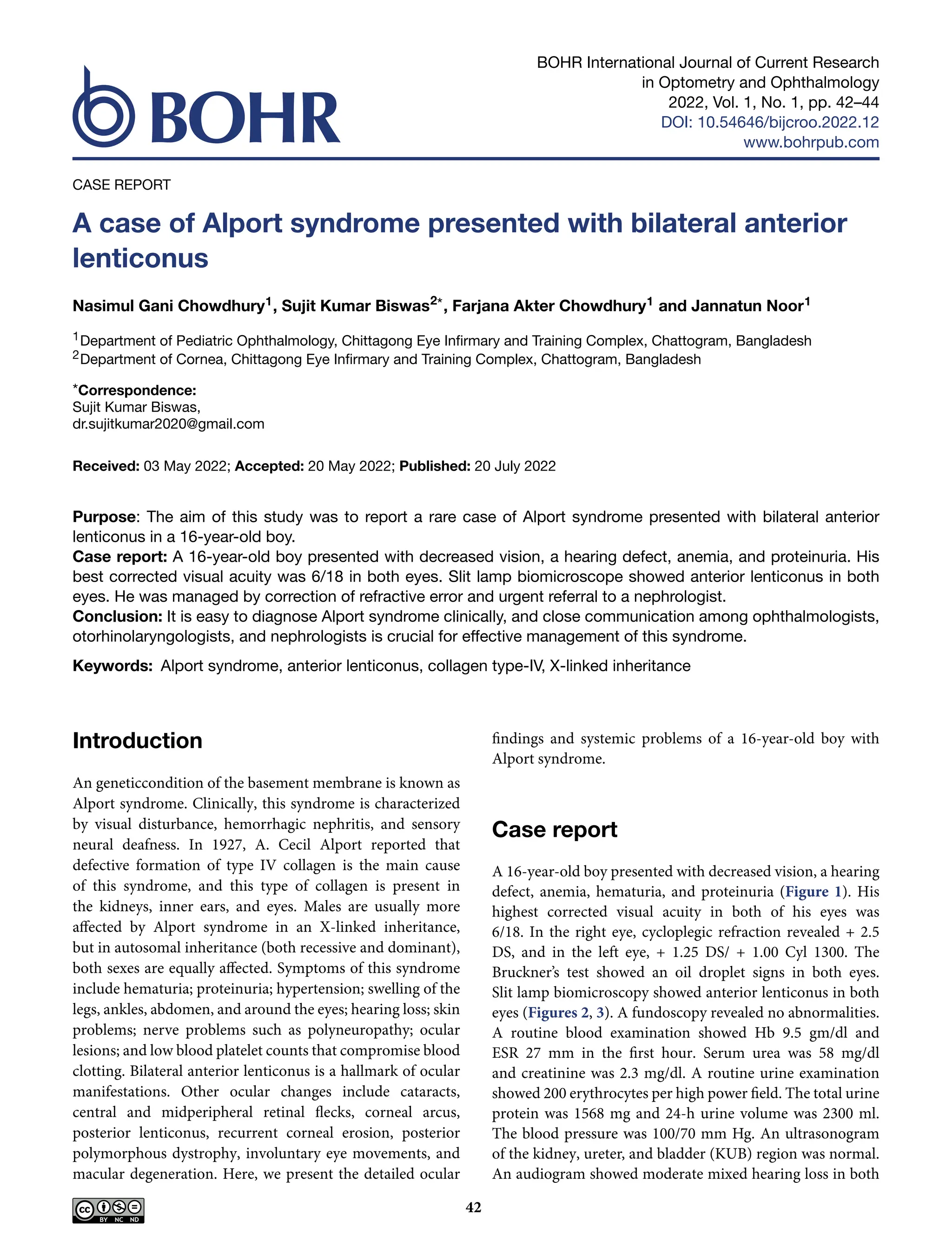 A case of Alport syndrome presented with bilateral anterior lenticonus ...