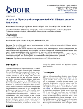 A case of Alport syndrome presented with bilateral anterior lenticonus ...
