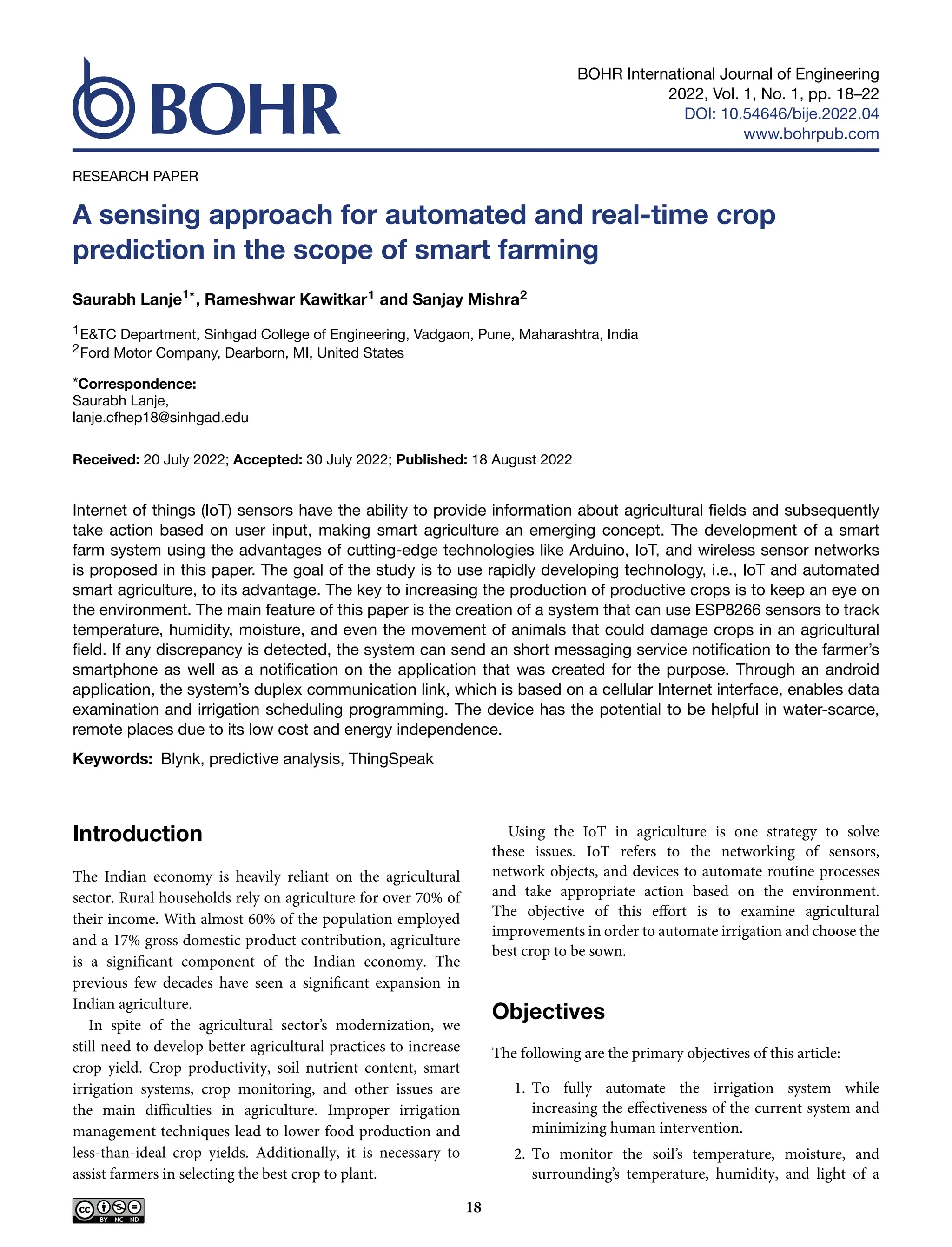A sensing approach for automated and real-time crop prediction in the ...