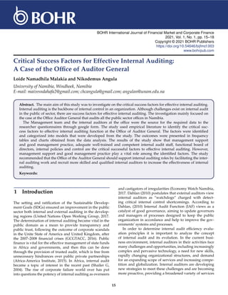 Critical Success Factors for Effective Internal Auditing: A Case of the Office of Auditor ...