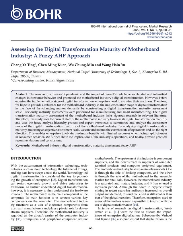 Assessing the Digital Transformation Maturity of Motherboard Industry: A Fuzzy AHP Approach ...