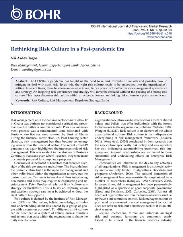 Rethinking Risk Culture in a Post-pandemic Era | PDF