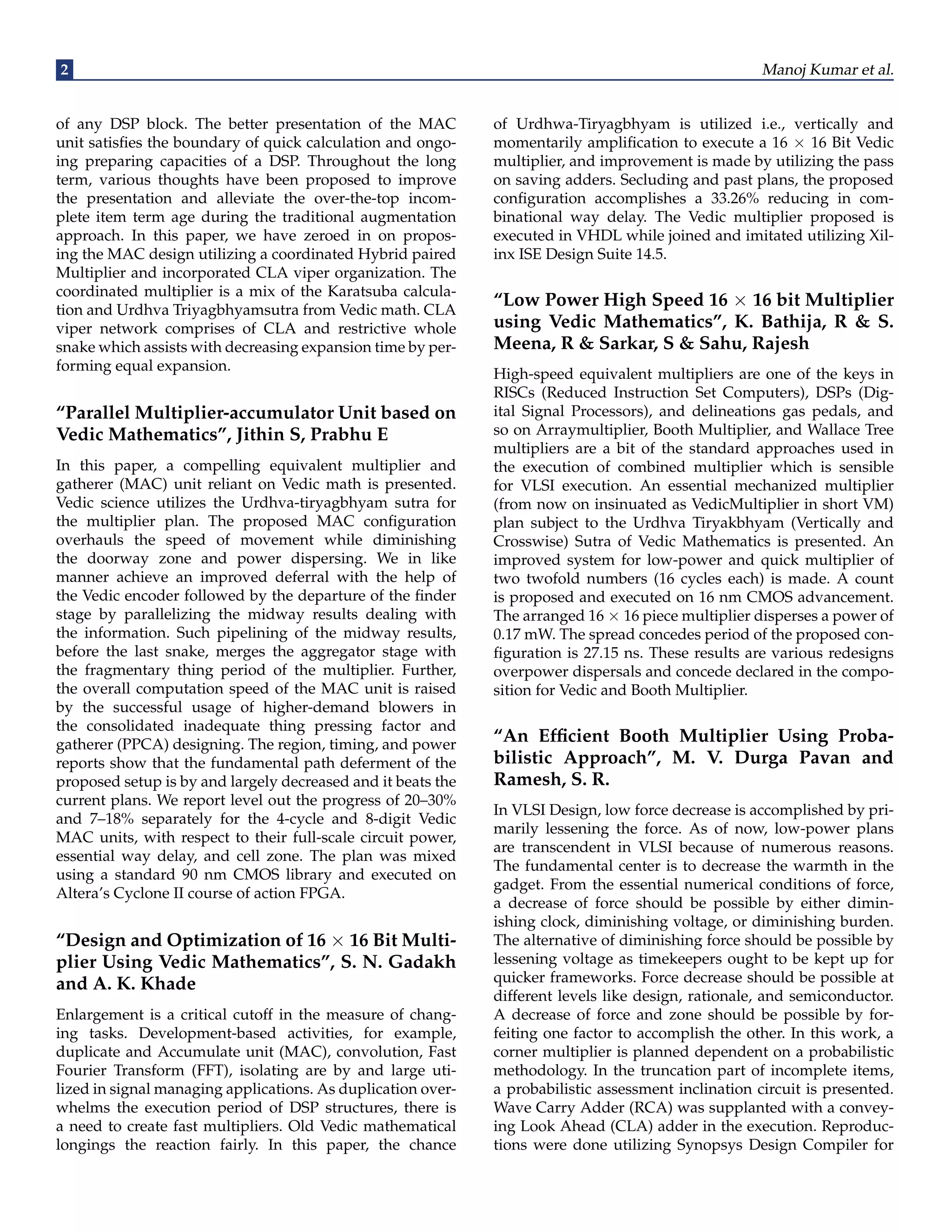 An Efficient Design of 16 Bit MAC Unit using Vedic Mathematics | PDF ...