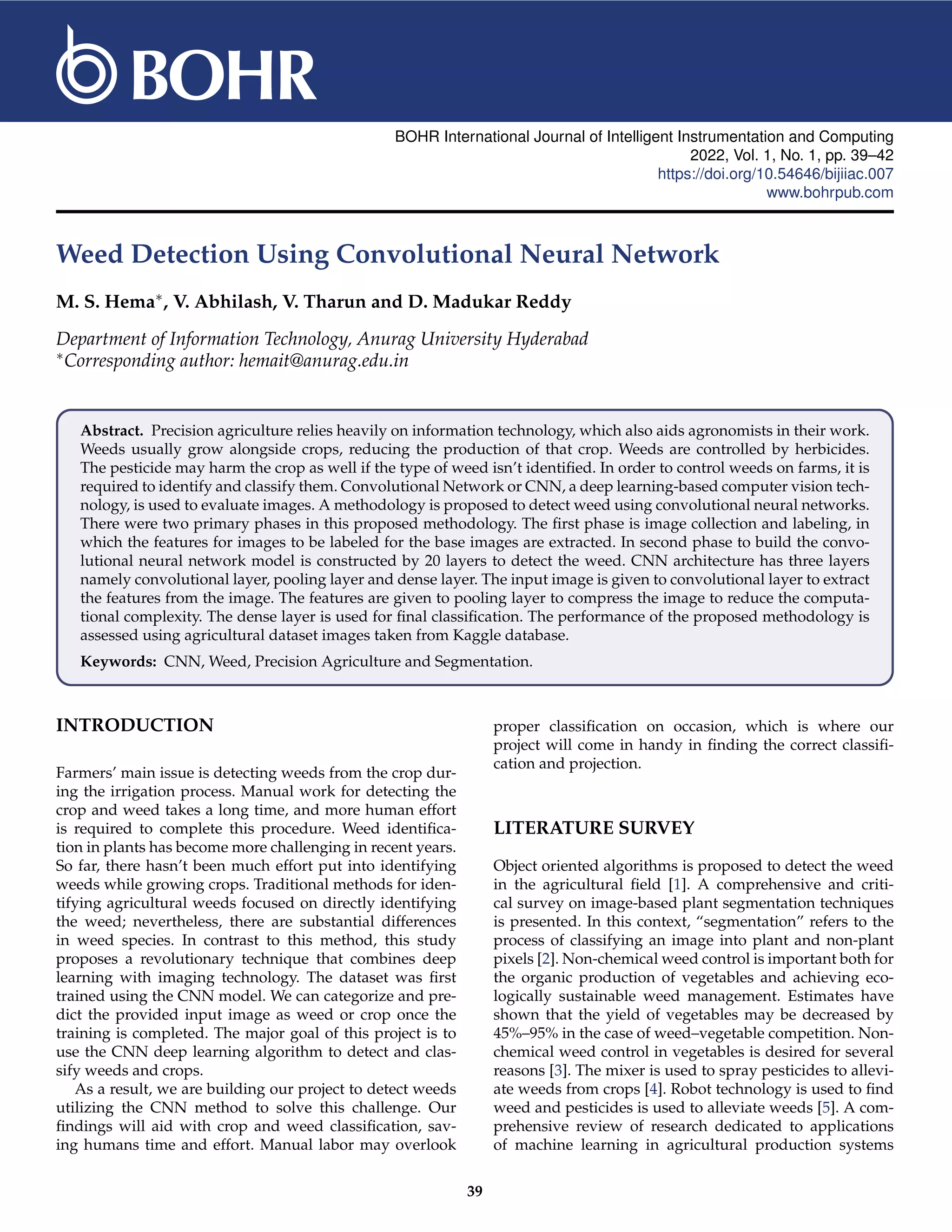 Weed Detection Using Convolutional Neural Network | PDF | Agriculture | Industries