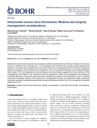 Intracranial venous sinus thrombosis: Medical and surgical management considerations | PDF