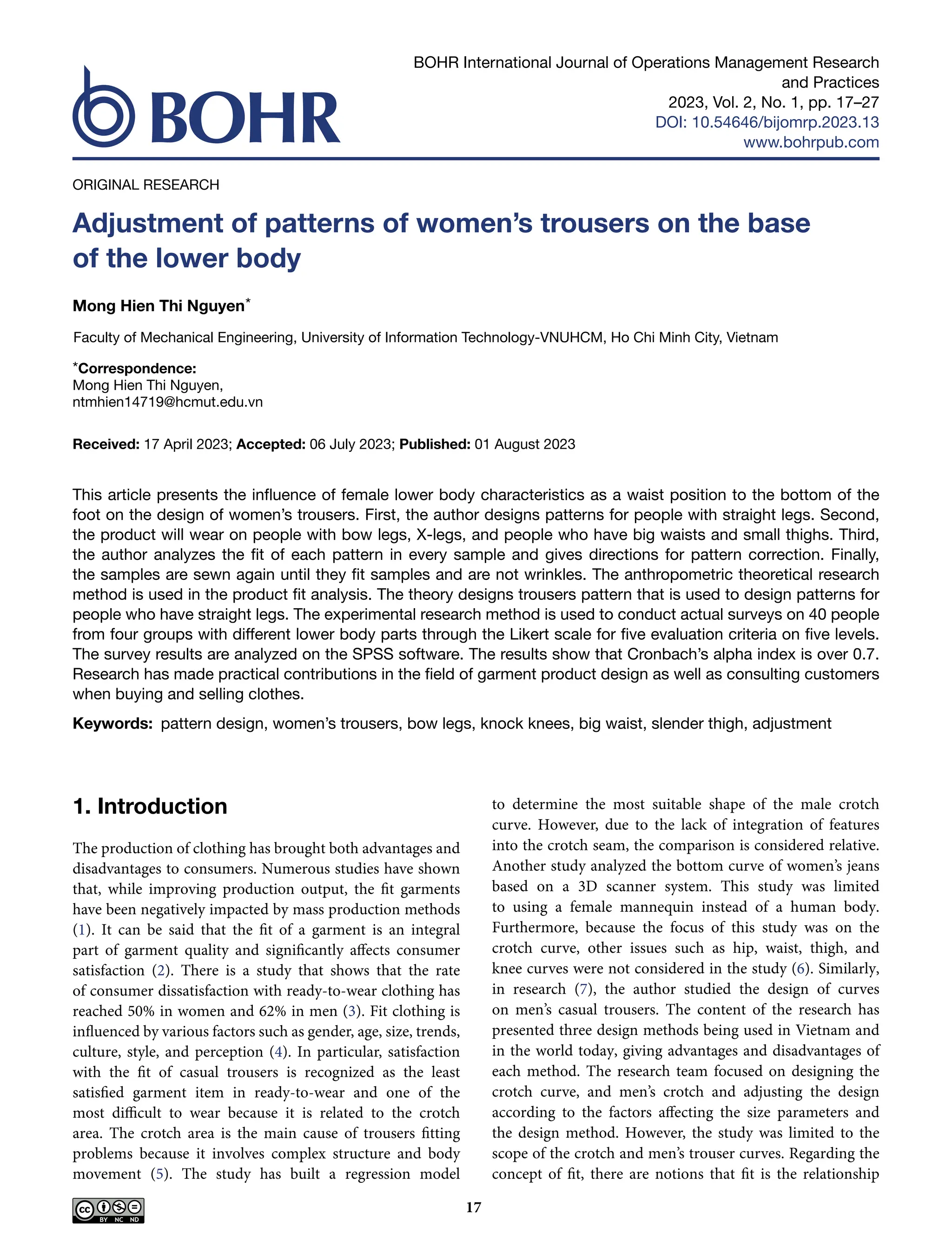 Adjustment of patterns of women’s trousers on the base of the lower ...