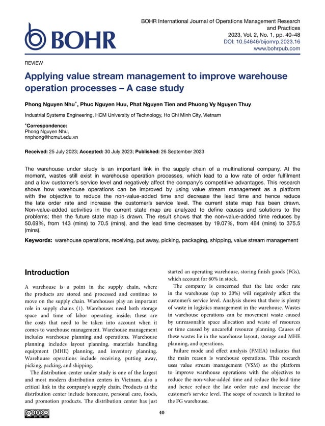 Applying value stream management to improve warehouse operation processes – A case study | PDF ...