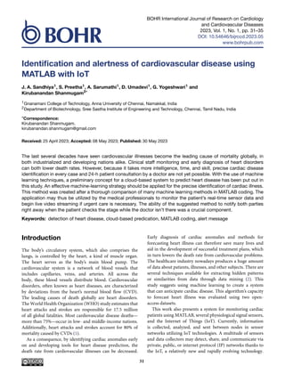 Identification and alertness of cardiovascular disease using MATLAB with IoT | PDF
