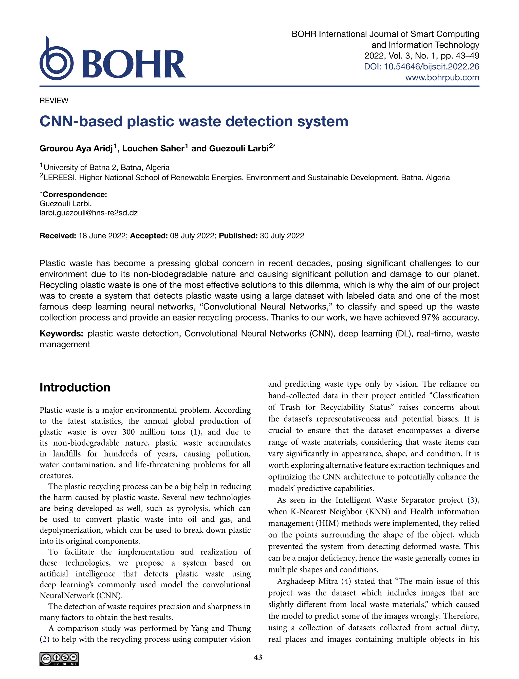 CNN-based plastic waste detection system | PDF