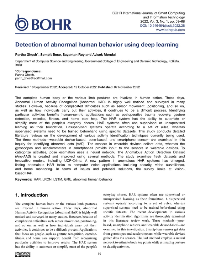 Detection of abnormal human behavior using deep learning | PDF