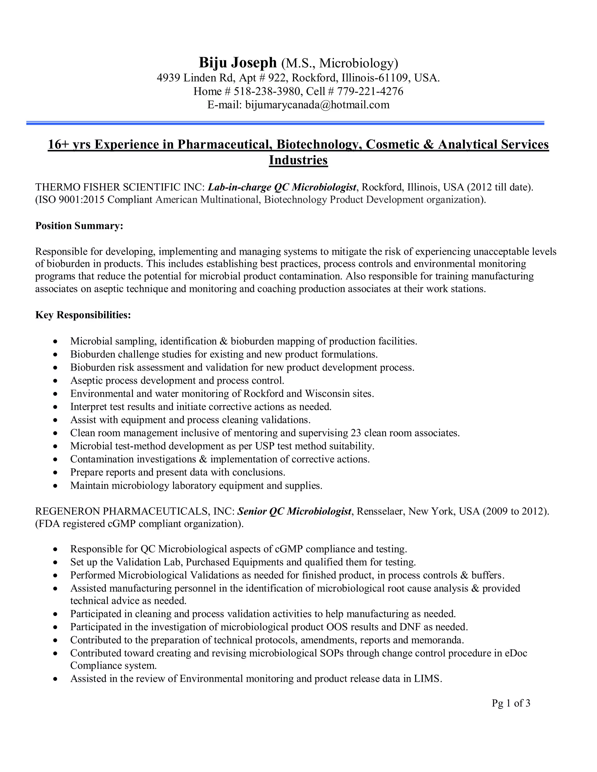 Biju joseph's resume 2017 | PDF