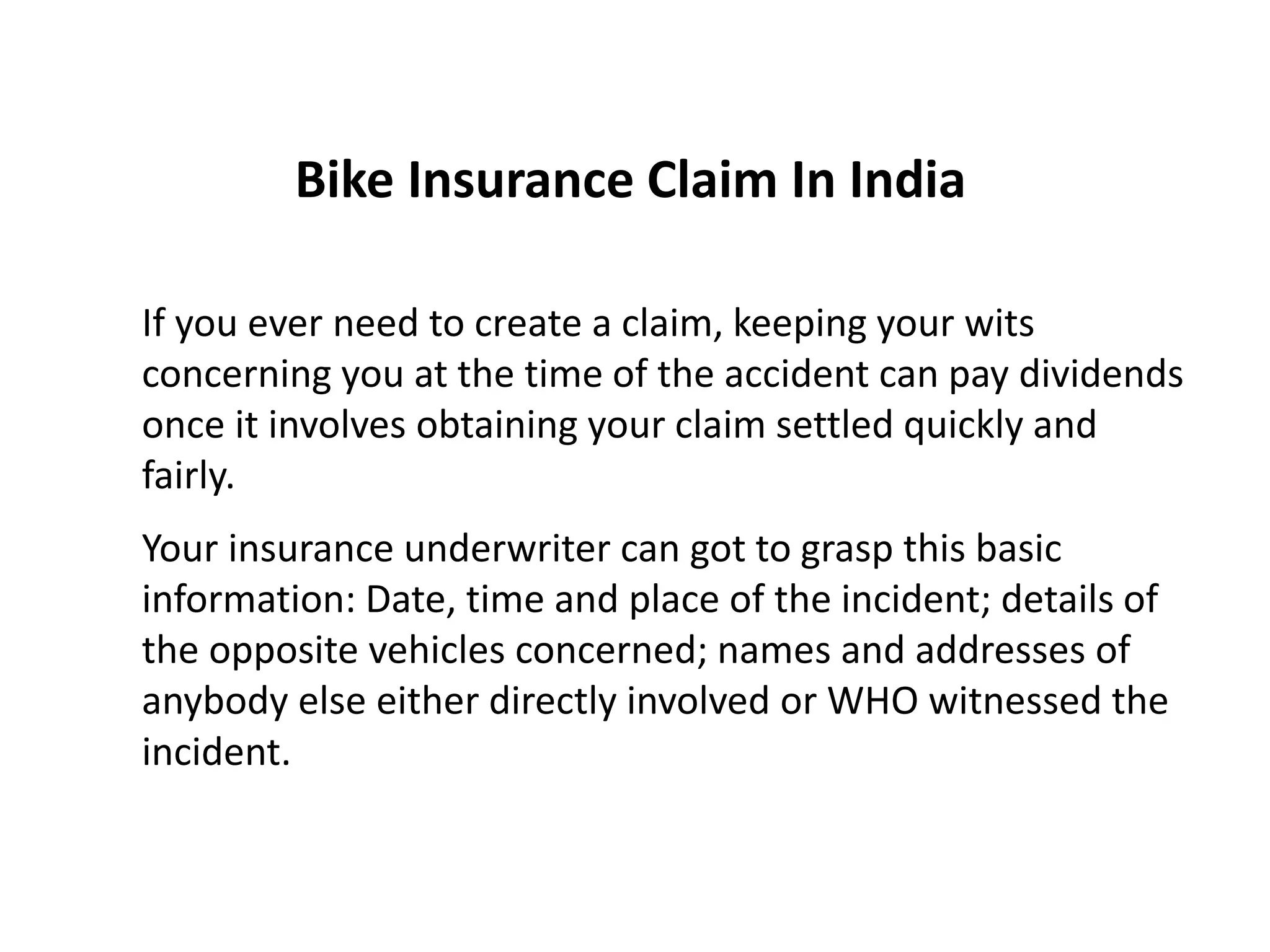 Bike insurance claim in india | PPT