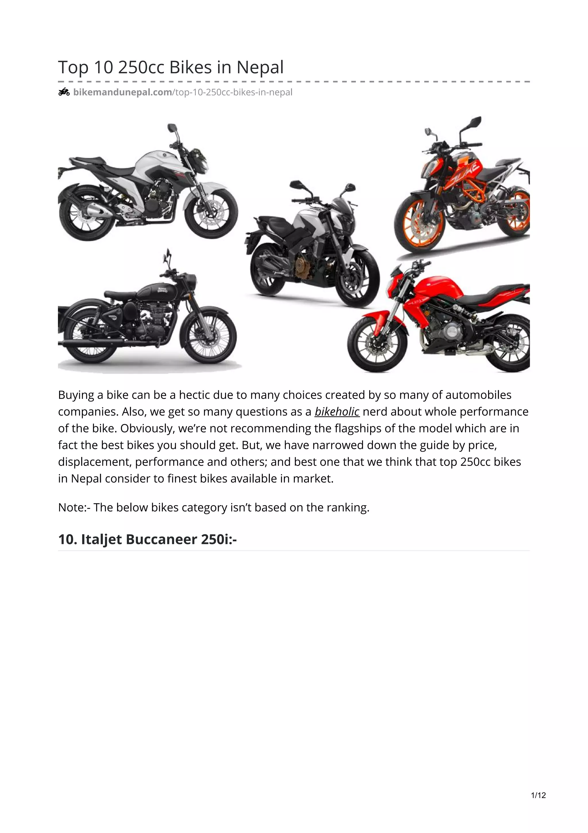 Top 10 250cc bikes in Nepal | PDF